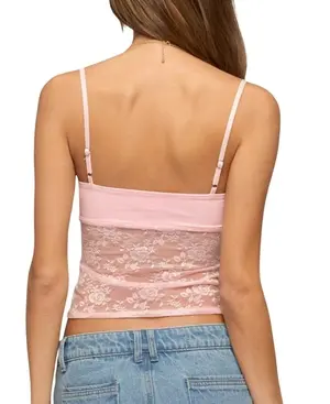 EDIKTED Damarie Cutout Ruched Sheer Lace Top - Light-pink