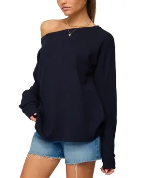 EDIKTED Damari Off Shoulder Oversized Waffle Top