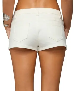 EDIKTED Studded Patchwork Low Rise Denim Shorts