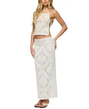 EDIKTED Sheer Lace Tie Back Top