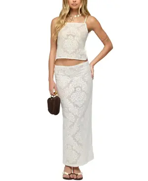 EDIKTED Sheer Lace Tie Back Top