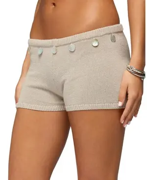 EDIKTED Iridescent Knit Shorts With Button Detailing