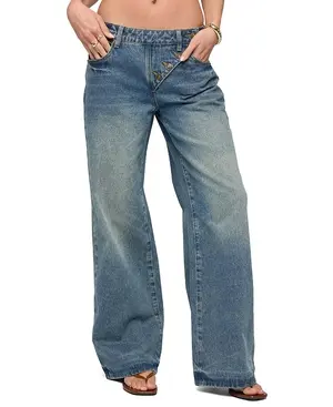 EDIKTED Moxlan Slanted Button Low Rise Baggy Jeans