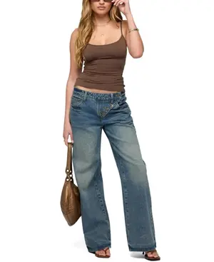 EDIKTED Moxlan Slanted Button Low Rise Baggy Jeans
