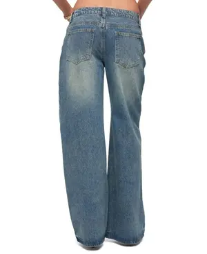 EDIKTED Moxlan Slanted Button Low Rise Baggy Jeans