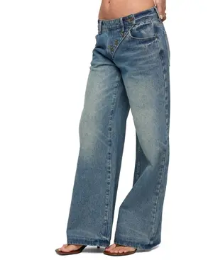 EDIKTED Moxlan Slanted Button Low Rise Baggy Jeans