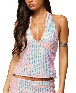 EDIKTED Kaelyn Sequined Halter Neck Top