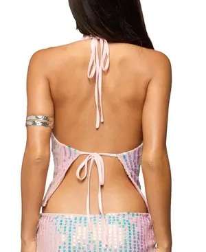 EDIKTED Kaelyn Sequined Halter Neck Top