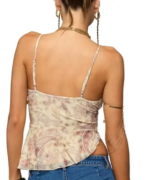 EDIKTED Paisley Asymmetric Ruched Wrap Top