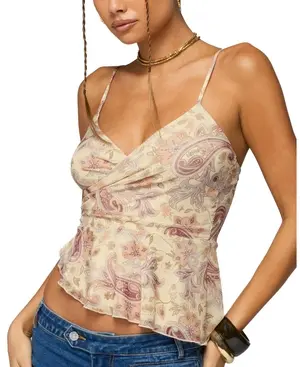 EDIKTED Paisley Asymmetric Ruched Wrap Top