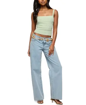 EDIKTED Naia Pointelle Knit Tank Top - Sage