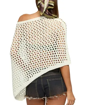 EDIKTED Cloe Off Shoulder Crochet Poncho