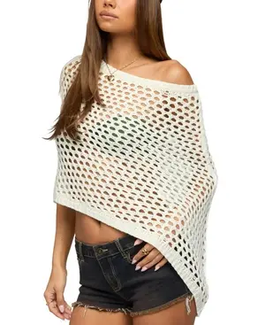EDIKTED Cloe Off Shoulder Crochet Poncho