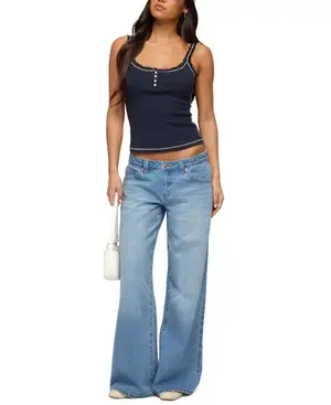 EDIKTED Contrast Stitched Lacey Henley Top
