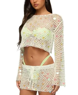 EDIKTED Kirah Sequin Crochet Top