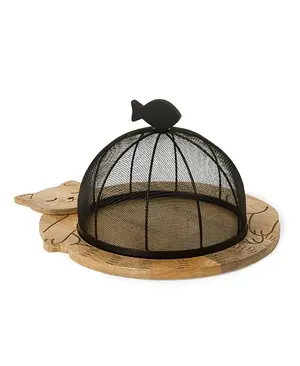 UNCOMMON GOODS Cozy Cat Serving Board & Cloche - Brown