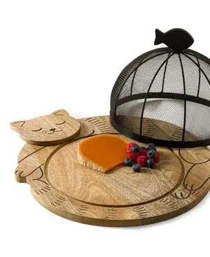UNCOMMON GOODS Cozy Cat Serving Board & Cloche