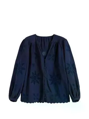 Chinti & Parker Broderie V-neck Shirt - Blue