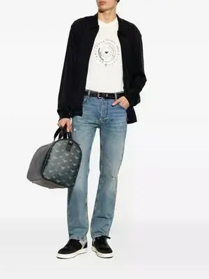 Emporio Armani Distressed Logo Plaque Jeans