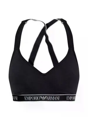 Emporio Armani Logo-tape Cross-back Bras - Black