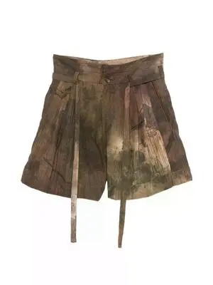 ZIGGY CHEN Belted Abstract-print Shorts