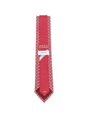 FERRAGAMO Silk Tie With Fox Motif - Red