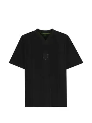BOSS Vertical-stripe V-neck T-shirt - Black
