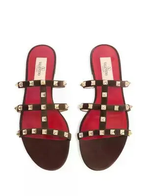 Valentino Garavani Rockstud Suede Slide Sandals - Brown