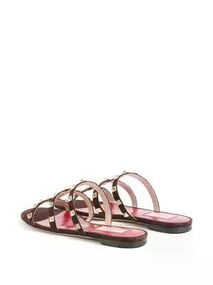 Valentino Garavani Rockstud Suede Slide Sandals - Brown