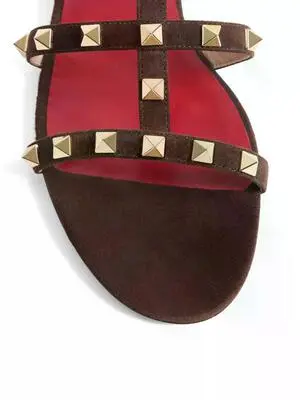 Valentino Garavani Rockstud Suede Slide Sandals - Brown
