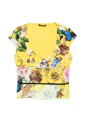 Roberto Cavalli 2000s Floral Print V-neck Top - Yellow