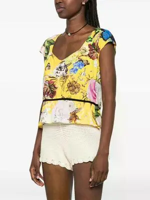 Roberto Cavalli 2000s Floral Print V-neck Top