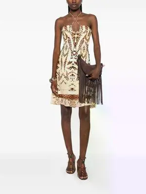 Roberto Cavalli 2000s Leopard-print Halter-neck Mini Dress - Neutrals