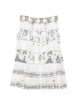 Roberto Cavalli 2000s Tiered Floral-print Cotton Skirt - White