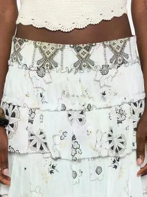 Roberto Cavalli 2000s Tiered Floral-print Cotton Skirt