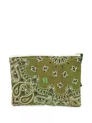 CALL IT BY YOUR NAME Quilted Paisley-print Clutch - Green