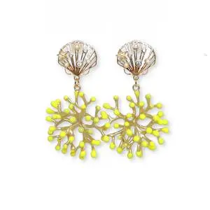 MALOLO JEWELRY Yellow Fire Coral Drop Earrings With Shell Studs - Gold/yellow