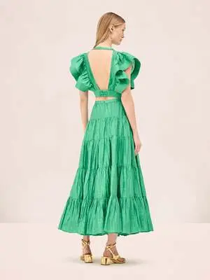 Alexis Ondine Tiered Maxi Skirt - Emerald
