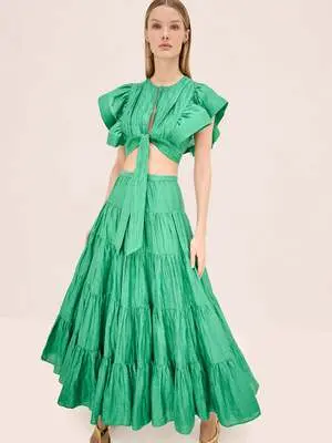 Alexis Ondine Tiered Maxi Skirt - Emerald