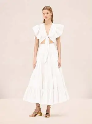 Alexis Ondine Tiered Maxi Skirt - Blanc