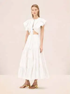 Alexis Ondine Tiered Maxi Skirt - Blanc