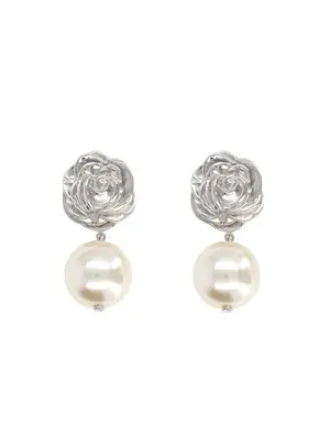 Magda Butrym Rose And Pearl Drop Earrings - Silver