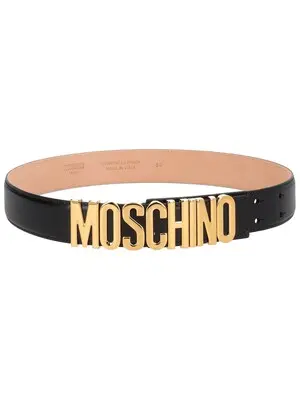 Moschino Leather Belt With Logo Buckle - Black