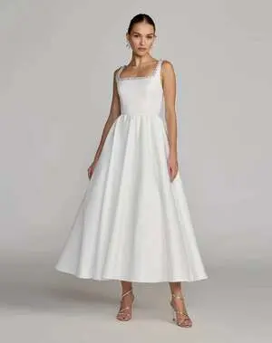 Mac Duggal Embellished Square Neck A-line Midi Dress