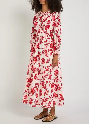 Rails Matia Floral-print Cotton Midi Dress - Red