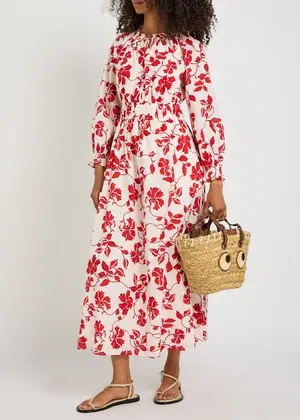 Rails Matia Floral-print Cotton Midi Dress - Red