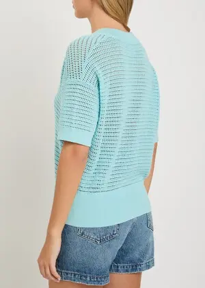 Varley Callie Open-knit Cotton Polo Top - Light Blue
