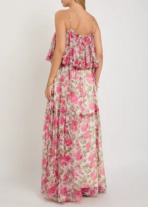 Chloé Floral Print Ruffled Silk-chiffon Maxi Dress - Pink