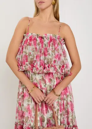 Chloé Floral Print Ruffled Silk-chiffon Maxi Dress - Pink