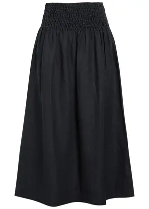 Rails Alessa Shirred Linen Midi Skirt - Black
